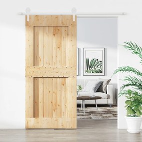 Posuvné Dveře S Kováním 100 X 210 Cm Masivní Borové Dřevo Vzor Šedá Kostka