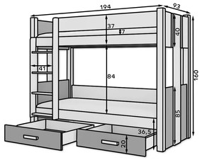 ADRK Patrová postel ARTA, CH-ARTA-W-AR-180, 180x80 cm, bílá/dub artisan