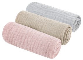 Sleepee Mušelinové pleny 3 ks 30x30cm Grey/Sand/Rose