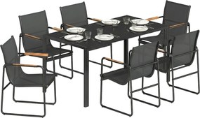 Outsunny 7dílná venkovní jídelní souprava 150×80 cm — tvrzené sklo, 6 prodyšných židlí | Aosom