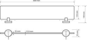 Sapho Sapho, X-ROUND E skleněná polička 600mm, chrom, XR609