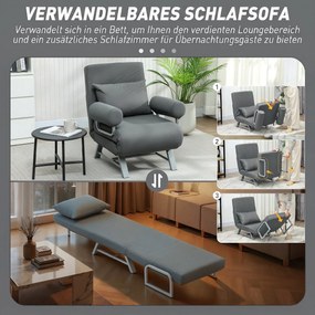HOMCOM Rozkládací křeslo, čalouněné křeslo, přeměnitelné na postel pro hosty, ergonomické, tmavě šedé