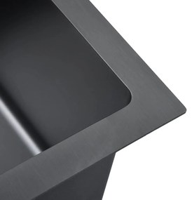 Kuchyňský dřez s odtokem - nerezová ocel - černý | 44x44x20 cm