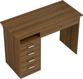 HOMCOM Počítačový stůl s 5 zásuvkami, 110 x 50 cm, stůl s úložným prostorem, otevřená přihrádka, zamykatelná zásuvka, ořech