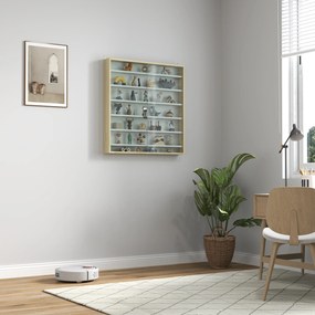 HOMCOM vitrína pro sbírky Nástěnná vitrína 80 x 9,5 x 83 cm 6 výškově nastavitelných polic 2 posuvné skleněné dveře