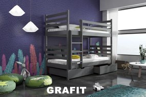 Patrová postel NEMO 90x200  cm s úložným prostorem borovice masiv - grafit