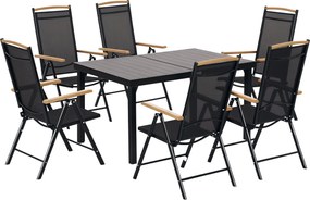 Sada skládacího jídelního nábytku Outsunny 7 kusů - Balkonový set 1 stůl + 6 židlí - Zahradní nábytek - Hliníkový síťový set černý | Aosom