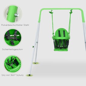 Outsunny houpačka pro batolata zahradní houpačka s bezpečnostní tyčí a postrojem pro 6-36 měsíců 122 x 146 x 122 cm v zelené barvě |