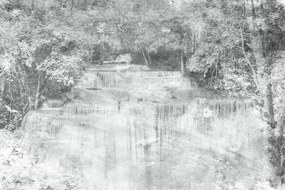 DIMEX | Samolepicí vliesová fototapeta na zeď Abstrakt vodopád I. MA-5-0387 | 375 x 250 cm | bílá, černá, šedá