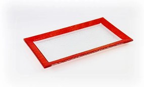 BDK-GLASS Skleněný tác s červeným okrajem Rozměr: 26,5x16,3cm