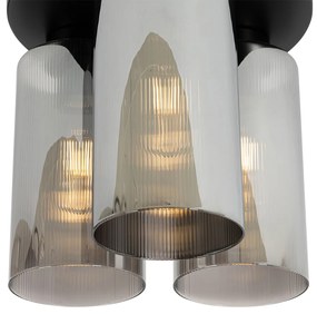 Art Deco stropní svítidlo černé s kouřovým sklem 3-světlo - Laura