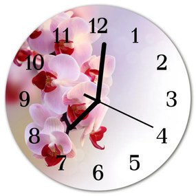 Skleněné hodiny kulaté orchidej