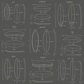 Černá vliesová tapeta s nákresy surfů 128872, Regatta Crew, Esta Home