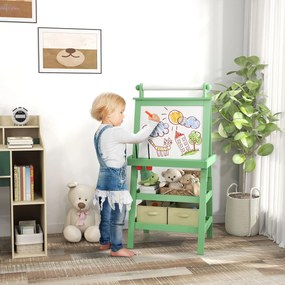 AIYAPLAY AIYPLAY Dětský easel 3v1 Magnetická oboustranná tabule s papírovým válcem a úložnými košíky 59x48x118 cm Zelená