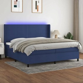 Box Spring Postel S Matrací A Led Textil Modrá Hladký design 200 x 200 cm