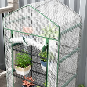 Skleník Outsunny s rolovacím dveřmi, policemi, zimní ochrannou ocelovou konstrukcí, skleník pro balkon, zahradu, dům na rajčata 69 x 49 x 193 cm, skl…