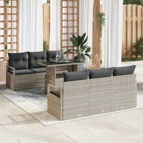 Sada zahradních pohovek 7 ks 6-Počet míst Světle šedá polyratan 3348748
