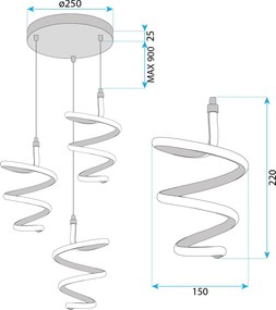 Toolight Toolight, LED závěsné svítidlo 3x20W, 4000K, 4000lm, G075-3CPR, zlatá, OSW-08661