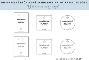 BANÁNOVÉ PLÁTKY - omyvatelná samolepka na dózu, výběr rozměrů Ø 5 cm / 5 x 5 cm / 6 x 8 cm | DomaLEP tvar: OBDÉLNÍK, barva: PRŮHLEDNÁ - ČERNÉ písmo, velikost: š. 6 cm x v. 8 cm - tučné písmo