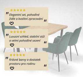 Vikio Jídelní set pro 4 osoby 160x90 cm dub noha U zelená židle s područkami VJS166-4Z
