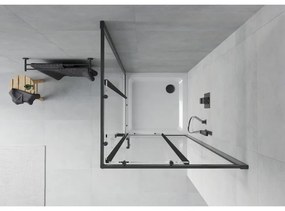 Mexen Rio, čtvercový sprchový kout s posuvnými dveřmi 70 (dveře) x 70 (dveře) x 190 cm, 5mm čiré sklo námraza, černý profil + bílá sprchová vanička SLIM, 860-070-070-70-00-4010B