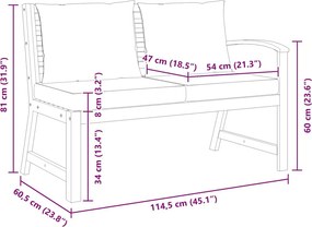 Zahradní lavice 114,5 cm tmavě šedá poduška masivní akácie 311839