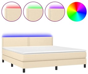 vidaXL Box spring postel s matrací a LED krémová 180x200 cm textil