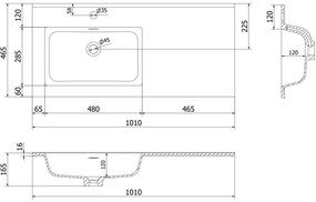 Mexen Rivel, koupelnová skříňka 100 cm s levým umyvadlem Otis, 1S, 1D, drážkovaná, bílá matná, 91A23-10047-3-BBFF01-W18L01