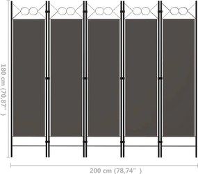 5dílný skládací paraván antracitový 200 x 180 cm 320709