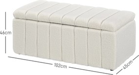 HOMCOM čalouněná lavice, postelová lavice s úložným prostorem, nosnost až 120 kg, 102x45x46 cm, krémově bílá
