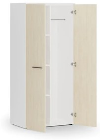 Kancelářská šatní skříň PRIMO WHITE, 3 police, šatní tyč, 1781 x 800 x 500 mm, bílá/bříza