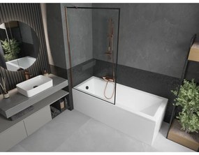 Mexen Next, vanová zástěna 1-křídlová 100 x 150 cm, fixní křídlo, 6 mm čiré sklo s černým vzorem, růžové zlato profil, 895-100-000-00-70-60