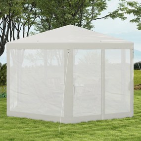Outsunny Pavilon 4x3m Hexagonální Voděodolný Stabilní Zimní Pavilon s Moskytiérou a 6 Bočními Panely pro Zahradní Akce, Krémová