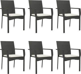 7dílný zahradní jídelní set s poduškami černý polyratan 3185135