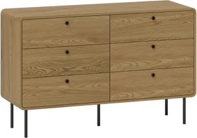 HOMCOM Komoda 6 zásuvek, úložný nábytek moderního stylu, zaoblené rohy a ocelové nohy, 120 x 40 x 75 cm, dubový dekor