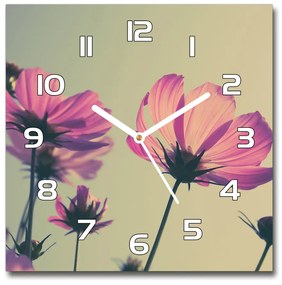 Wallmuralia Skleněné hodiny čtverec Růžové květiny 30x30 cm
