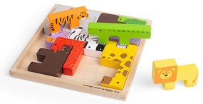 Bigjigs Toys Dřevěné kostky puzzle se zvířátky safari