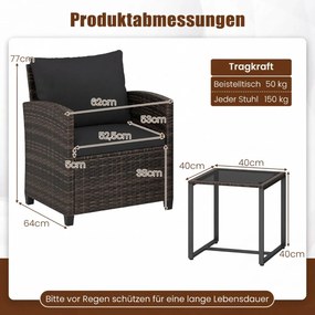 Costway Ratanový balkonový set obsahující 2 židle s polštáři a stůl
