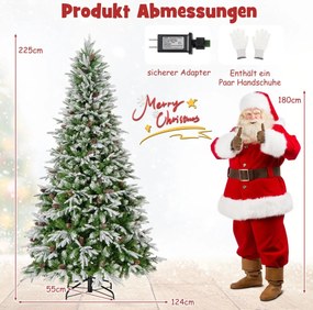 Costway 225 cm vysoký osvětlený vánoční stromek, zasněžený sváteční strom