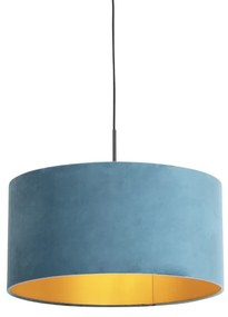 Závěsná lampa s velurovým odstínem modrá se zlatem 50 cm - Combi