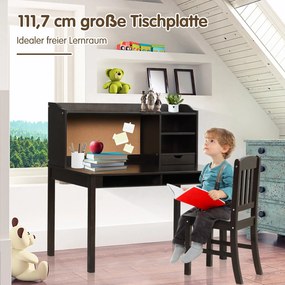 Costway Dětský psací stůl s nástěnkou, dětský s židlí, pro mládež s hnědým