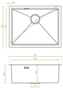 Laveo Marmara, 1-komorový nerezový dřez 540x440x200 mm, grafitová, LAV-SAM_510P