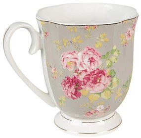 Zelený porcelánový hrnek s květy – 290 ml