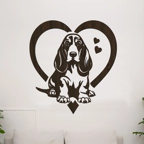 dřevo života Dřevěná samolepka Basset Hound v srdci Zvolte rozměr (cm): 75x80, Zvolte barvu dekoru: Wenge