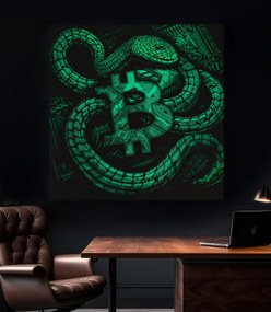 Obraz na plátně - Bitcoin Had na bankovkách FeelHappy.cz Velikost obrazu: 100 x 100 cm