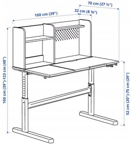 IKEA BERGLARKA Psací stůl 100x70 cm tyrkysový/bílý naklápěcí
