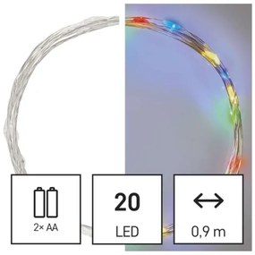 Vánoční osvětlení EMOS D3AM04 ZY1951 20LED nano řetěz stříbrný 1,9m 2xAA multicolor s časovačem