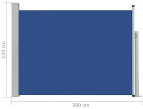 vidaXL Marketos Zatahovací boční markýza/zástěna na terasu 120 x 500 cm modrá