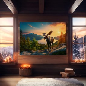 Obraz na plátně - Los stojící nad norským fjordem FeelHappy.cz Velikost obrazu: 180 x 120 cm