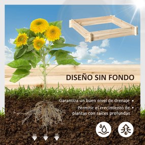Outsunny Čtvercový Dřevěný Zahradní Urban Plánter Bed Květinová Krabice pro Plodiny, Rostliny, Květiny, Byliny na Terasu 100x100x16 cm Přírodní